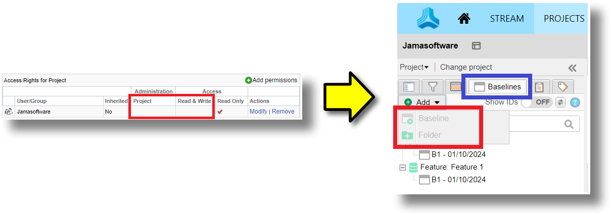 Baselines Permissions – Jama Software Support